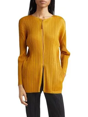 Issey Miyake Pleated Zip-up Jacket - Ocher