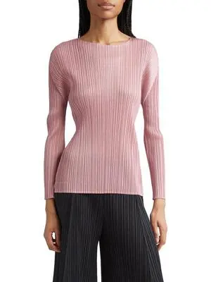 Issey Miyake Pleated Long-sleeve Top - Rose Pink