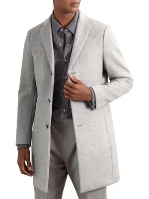 REISS Gable Felted Wool Blend Overcoat - Soft Grey