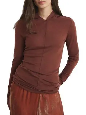 Mango Wool Zip Hoodie Cognac