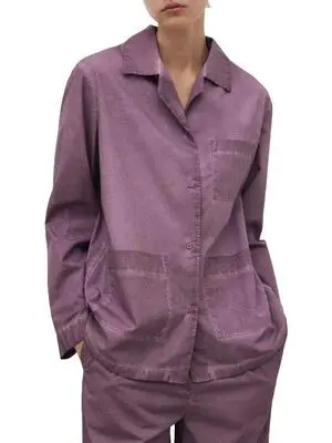 Mango Garment Dyed Button-Up Shirt Plum