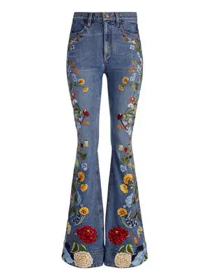 Alice + Olivia Embroidered Bell-bottom Jeans - Brooklyn B
