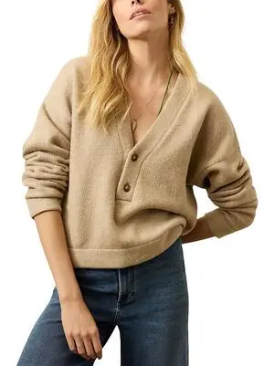 Faherty Brand Jackson V-neck Popover Sweater - Oatmeal Heather
