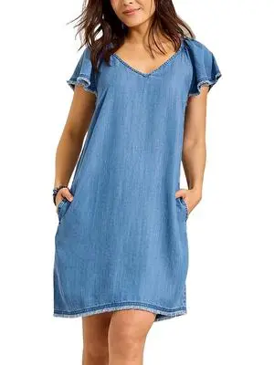 Tommy Bahama Chambray Flutter Sleeve Dress - Medium Indigo