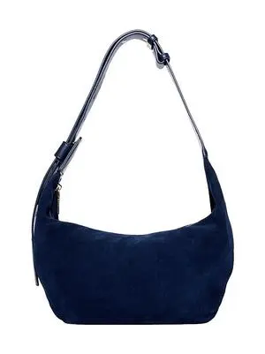 Aqua Suede Hobo Shoulder Bag - Navy
