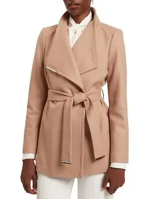 Ted Baker London Rosess Wool Blend Wrap Coat - Camel