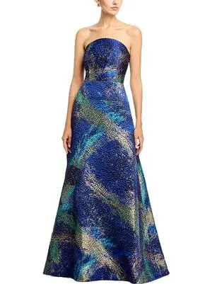 Rickie Freeman For Teri Jon Jacquard Gown - Cobalt Multi