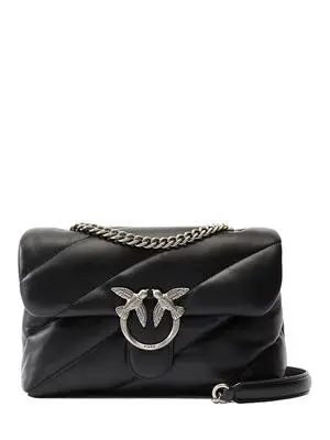 Pinko Leather Shoulder Bag With Chain Strap - Black-old Silver
