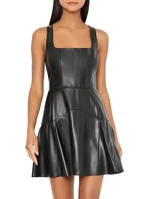 MILLY Faux Leather Mini Dress - Black