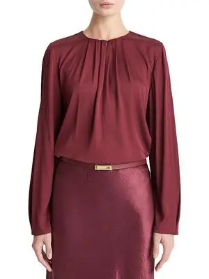 Vince Pleated Neck Blouse - Bordeaux