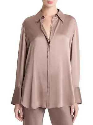 Vince Lace Trim Satin Blouse - Mauve Lilac