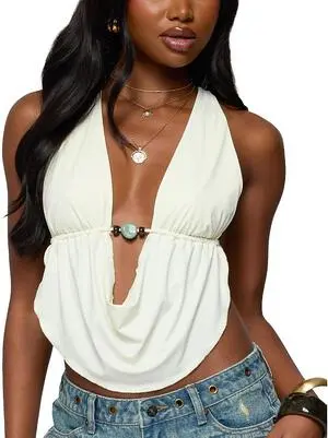 EDIKTED Strappy Backless Cowl Neck Top - Cream