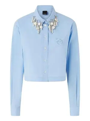 Pinko Beaded Neck Cotton Blouse - Deep Blue