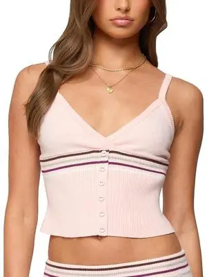 EDIKTED Miya Striped Ribbed Knit Tank Top - Light-pink
