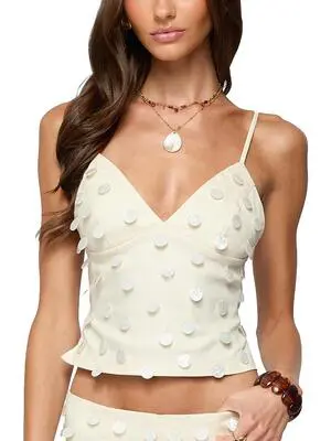 EDIKTED Arielle Iridescent Backless Top - Cream