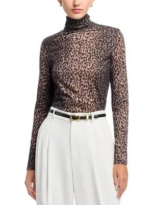 Majestic Filatures Leopard Print Turtleneck Top - Rosewood