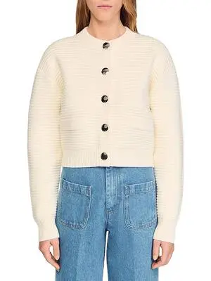 Sandro Textured Knit Cardigan Sweater - Ecru