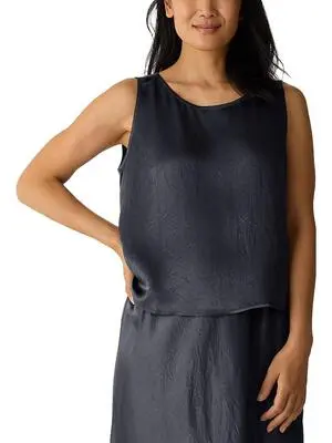 Eileen Fisher Satin Ballet Neck Shell Top - Graphite