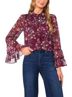CECE DUPRAZ Ruffle Cuff Button-down Blouse - Potent Purple
