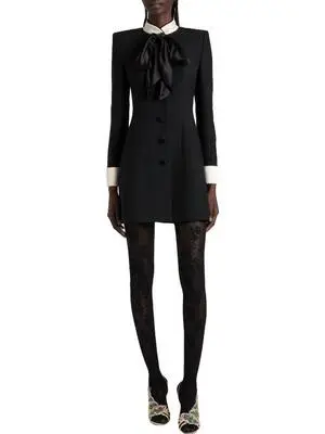 Valentino Garavani Bow-detailed Long Sleeve Crepe Couture Minidress - Black/cream
