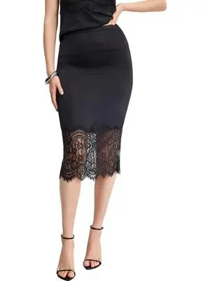 Good American Lace Trim Satin Midi Skirt - Black001