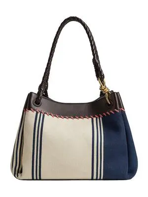 Bottega Veneta Large Parachute Cotton Canvas Shoulder Bag - 4716 Navy-natural/fond-mb