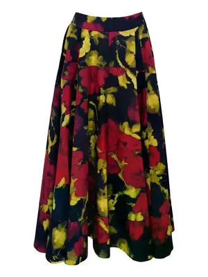 AZLEE Avani Floral-print Skirt - Black