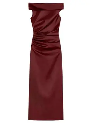 PIANOFORTE Off-shoulder Draped Maxi Dress - Red
