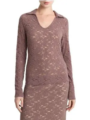 Vince Lace Long-sleeve Polo Top - Floral