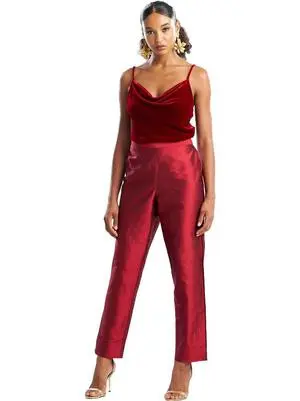 Natori Couture Silk Dupioni Slim Pants - Red