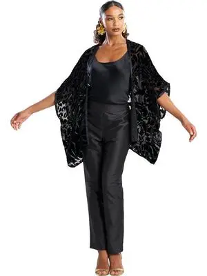 Natori Couture Burnout Velvet Cocoon Cardigan - Black