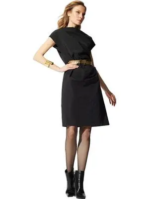 Natori Taffeta Asymmetric Draped Dress - Black