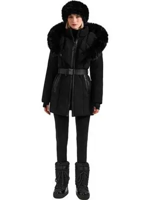 Rudsak Fitted Down Puffer With Faux Fur Trim - Black