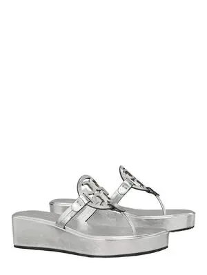Tory Burch Miller Crinkled Metallic Wedge Sandal - Silver