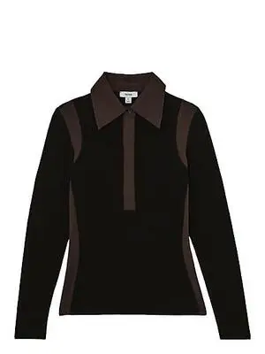 REISS Denise Colour-block Shirt - Black Chocolate Brown