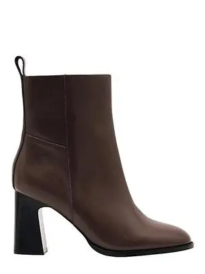 REISS Hana Heeled Leather Ankle Boots - Brown