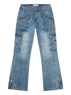 GODSPEED Double Pocket Flared Cargo Denim - Blue