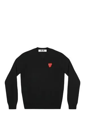 Play Comme Des Garcon Double Heart V-neck Sweater - Black