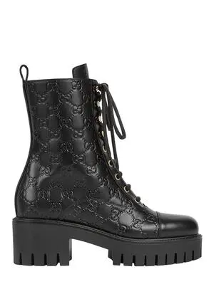 Gucci Leather Combat Boots - Black