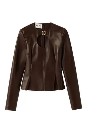 Miu Miu Long-sleeved Nappa Leather Top With Buckle - Sienna