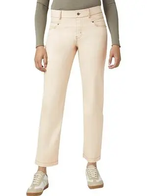 Hue Crosshatch Mid Rise Straight Jeans - Ecru