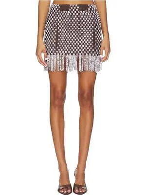 ISA BOULDER Shortline Weave Mini Skirt - Chocolate Grid