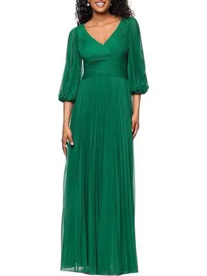 Betsy & Adam Pleated A-line Dress - Green