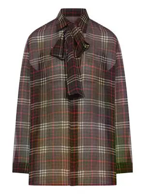 Saint Laurent Plaid Silk Blouse - Red