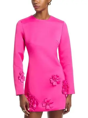 LEO LIN Aliza Long Sleeve Petal Mini Dress - Hot Pink