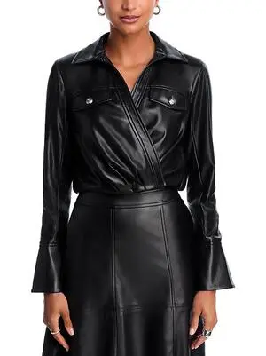 Cinq À Sept Veronique Faux Leather Top - Black