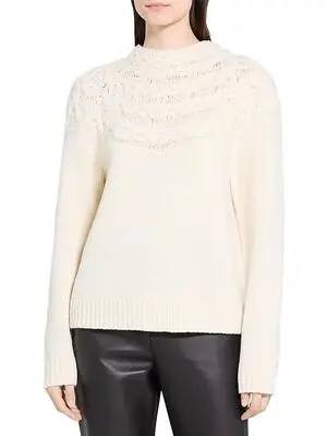 Theory Cable Yoke Wool Cashmere Sweater - Ivory