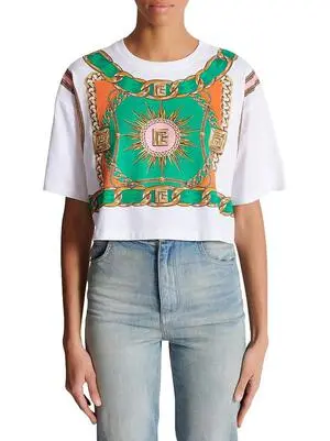 Balmain Cropped T-shirt With Foulard Print - Multicolor