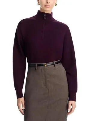 Victoria Beckham Merino Interlock Half Zip Sweater - Merlot