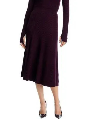 Victoria Beckham Ribbed Knit Midi Skirt - Merlot